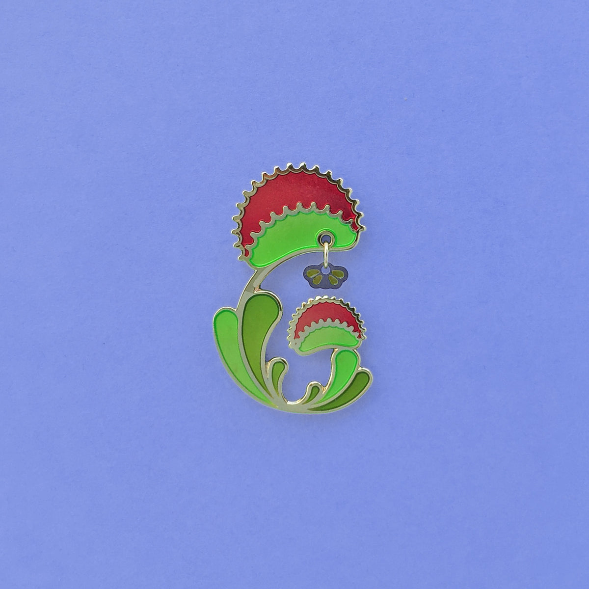 Venus Flytrap Translucent Enamel Pin with Fly Dangle